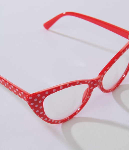 Red And White Polka Dot Cat Eye Glasses Unique Vintage