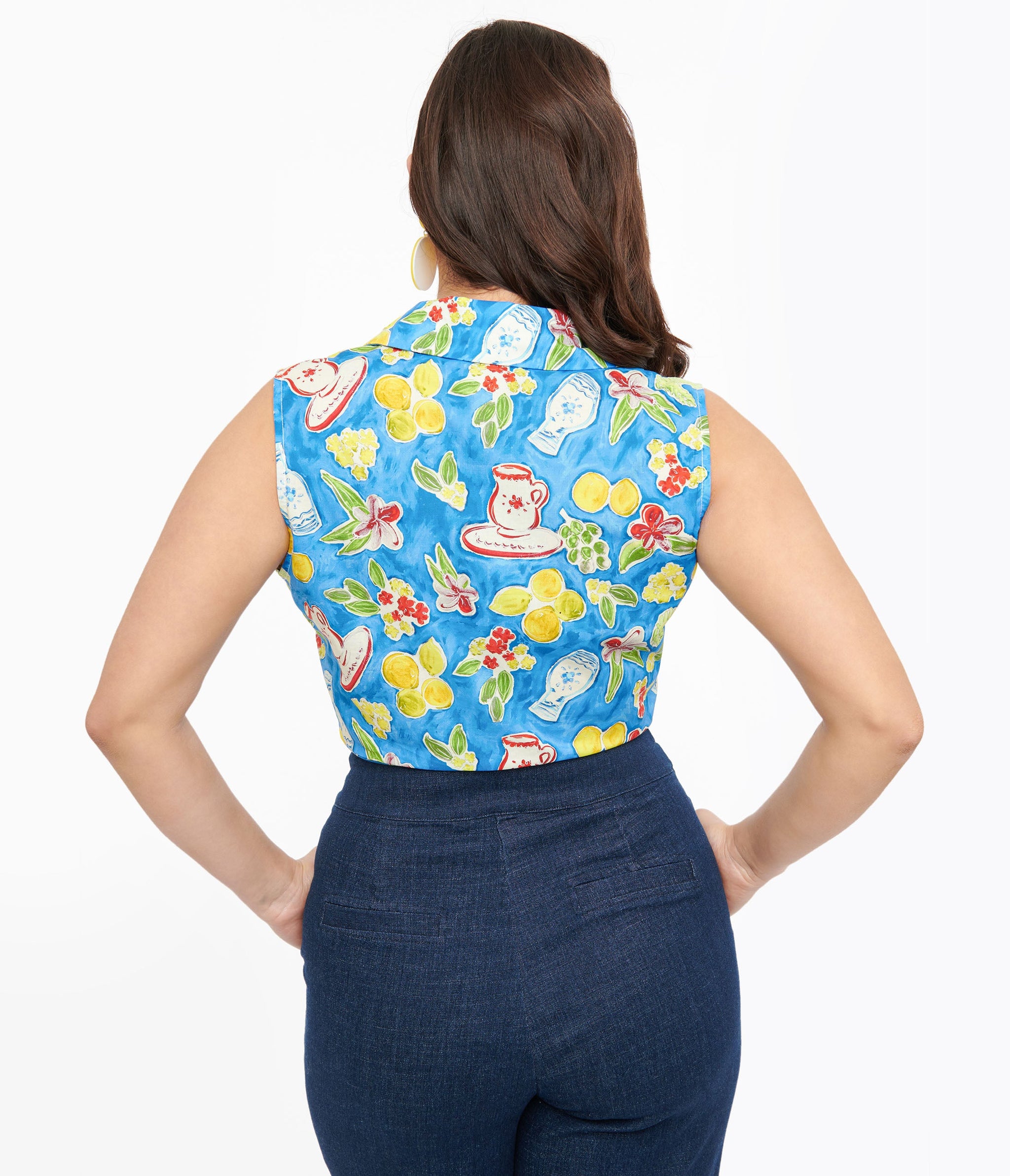 1950s Blue Lemon In My Tea Print Crop Top – Unique Vintage