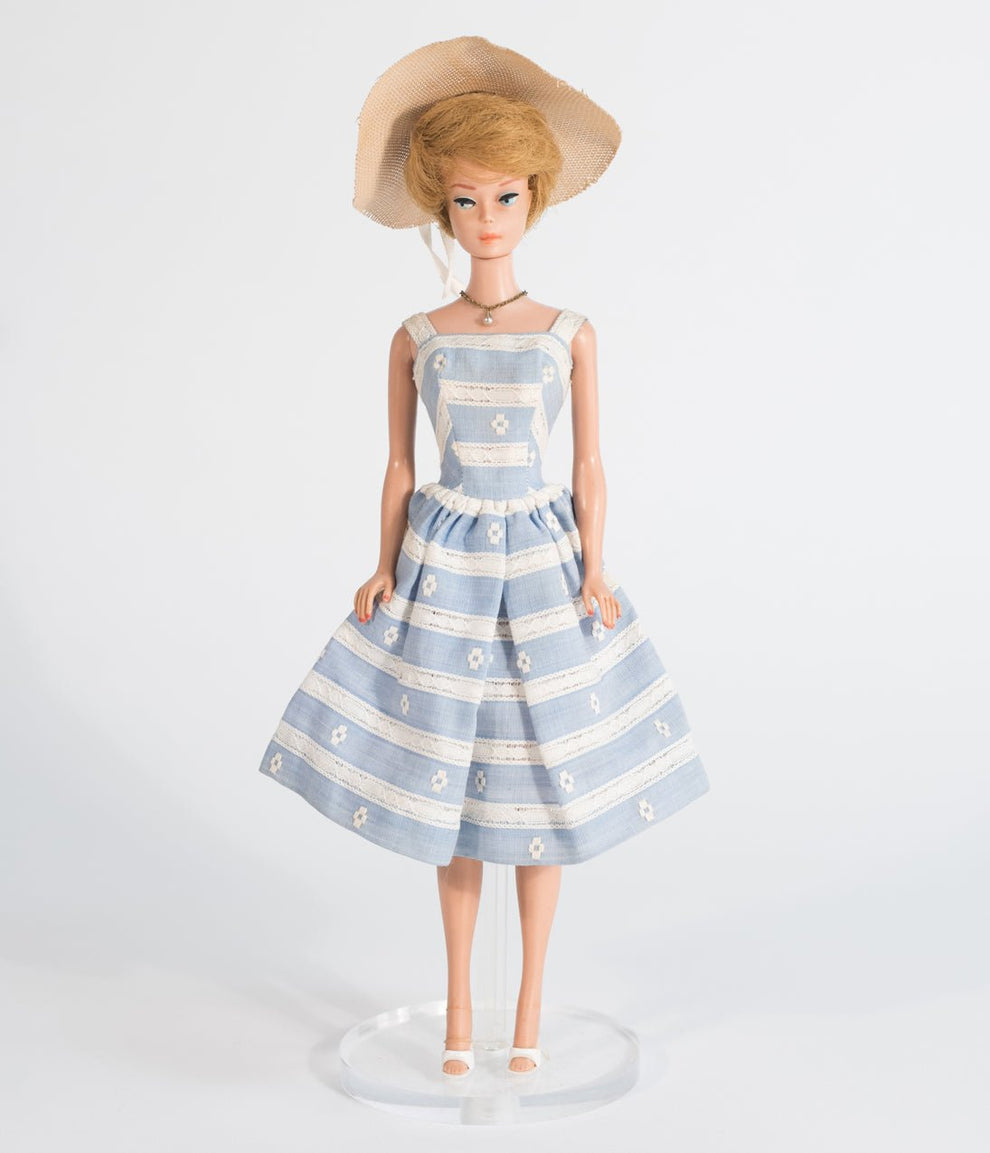 Barbie™ x Unique Vintage Blue & White Suburban Shopper Sundress