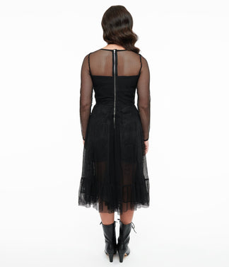 Black Fishnet Ruffle Dress & Built-in Romper – Unique Vintage