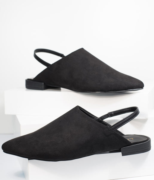 Black Suede Pointed Toe Slingback Flats – Unique Vintage