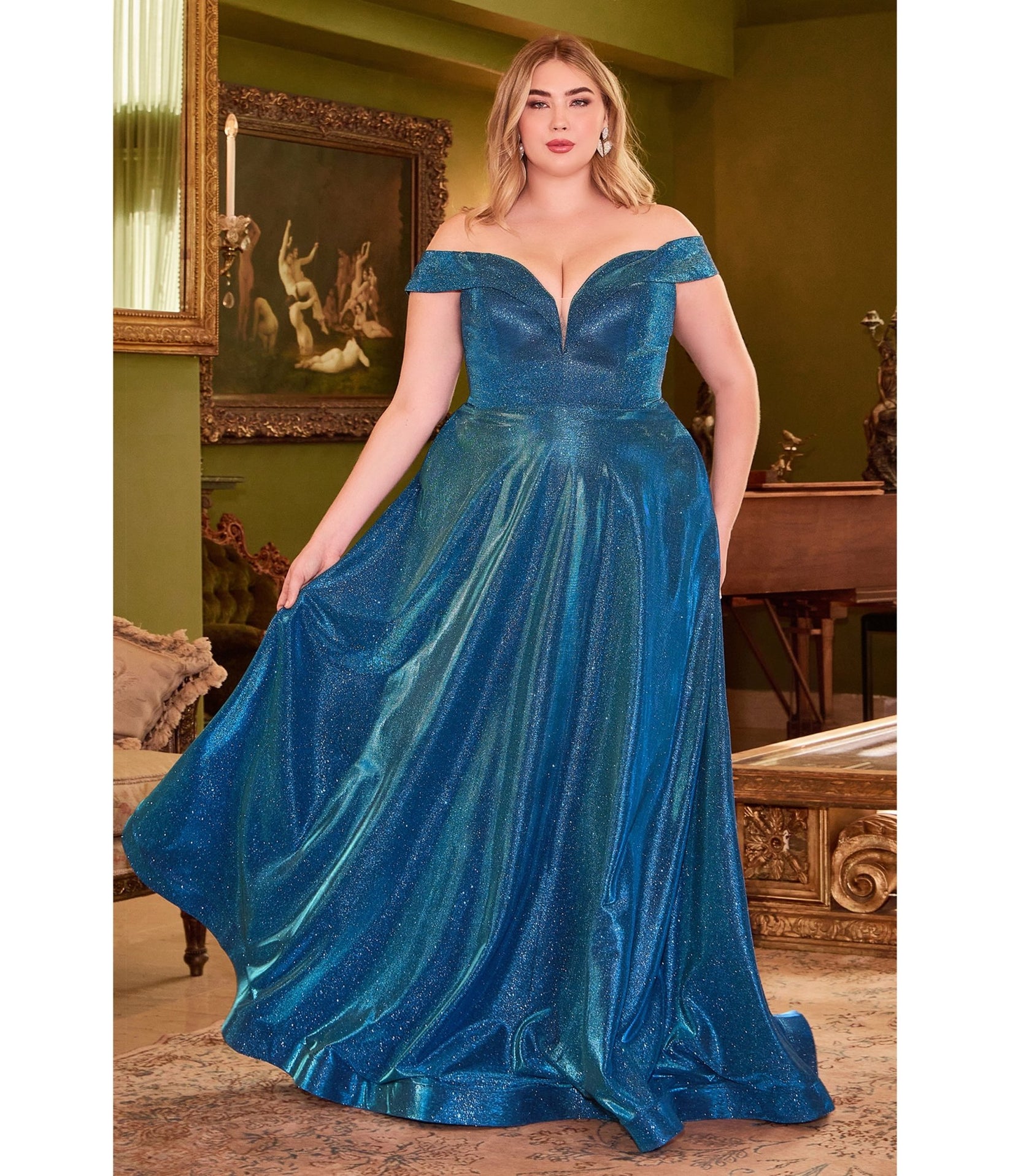 Ladivine by Cinderella Divine Plus Size Metallic Blue Off The Shoulder – Unique Vintage