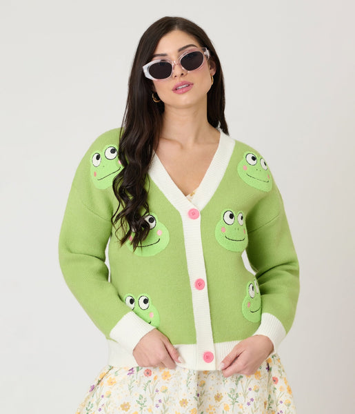Green Friendly Frog Cardigan – Unique Vintage