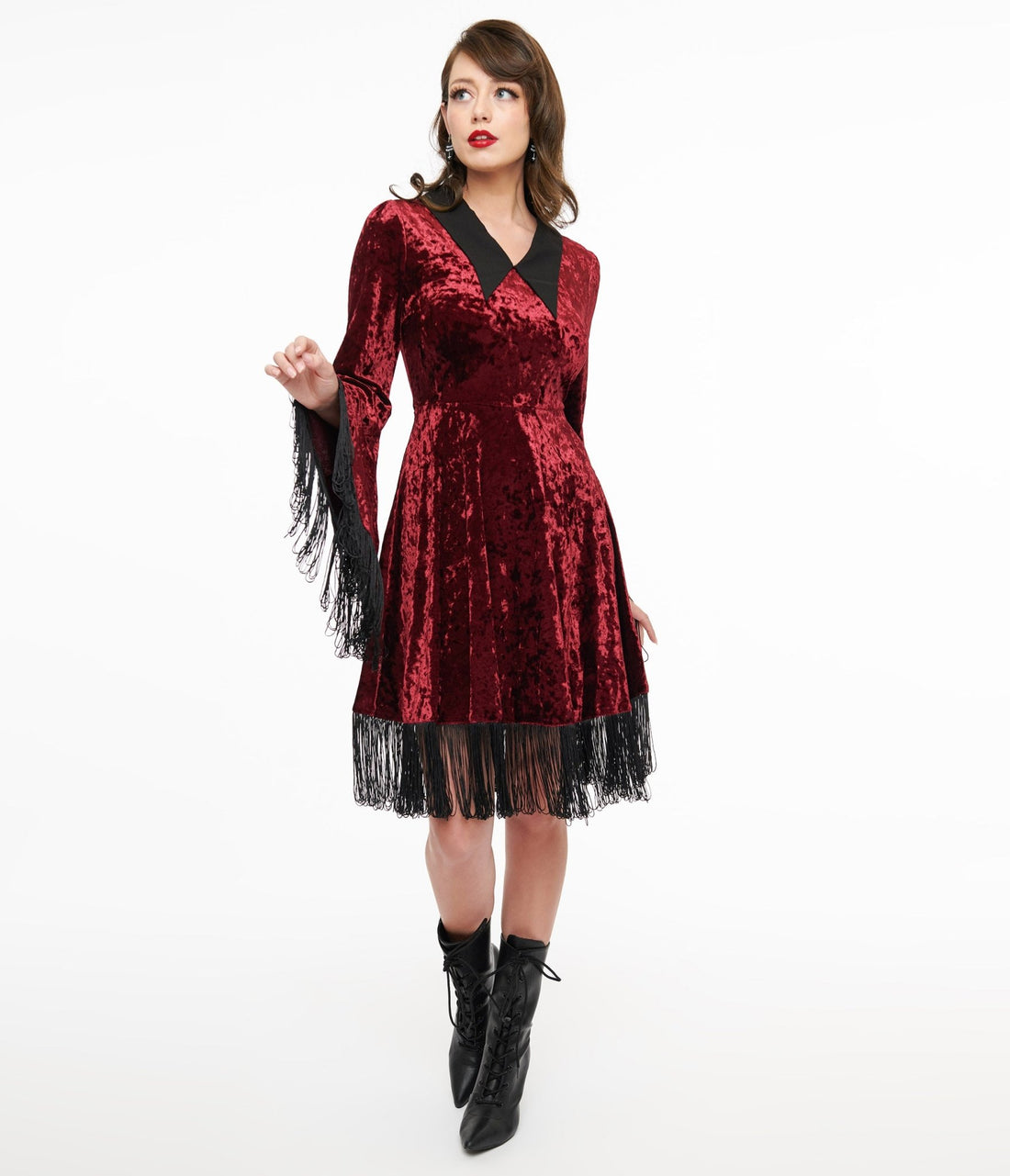 Lively Ghosts Red Velvet Fringe Moon Dress – Unique Vintage
