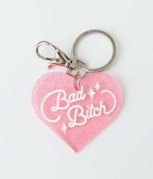 Pink Glitter Bad Bitch Keychain – Unique Vintage