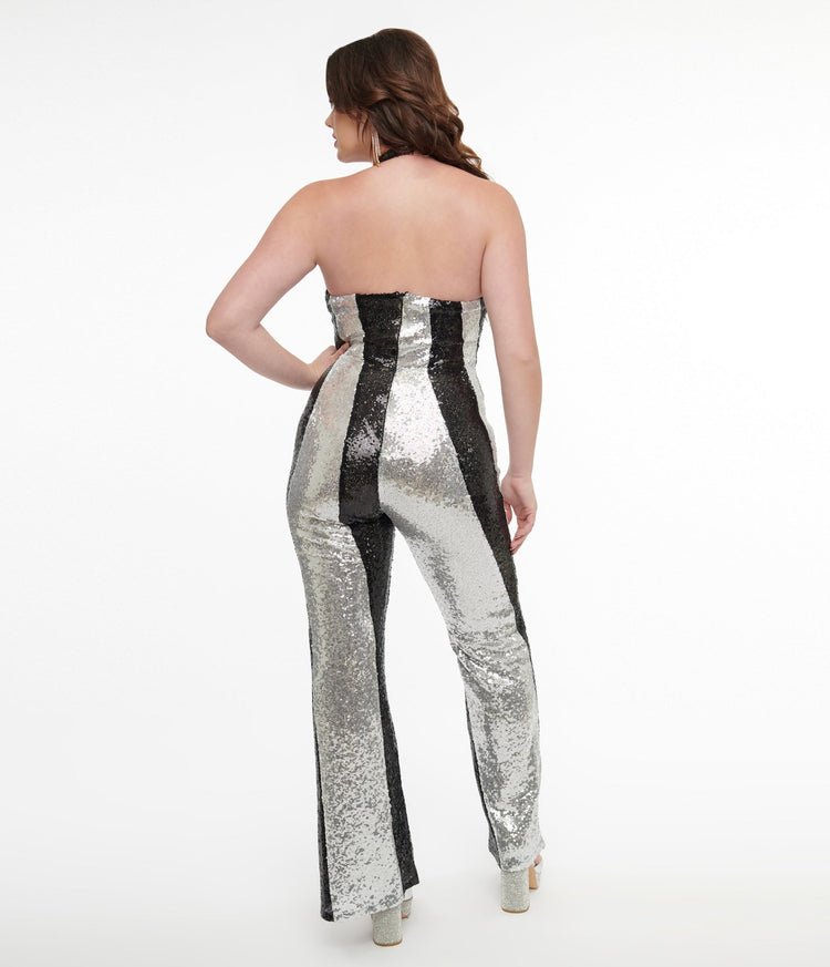 Smak Parlour 1960s Black & Silver Sequin Glamour Goddess Jumpsuit ...
