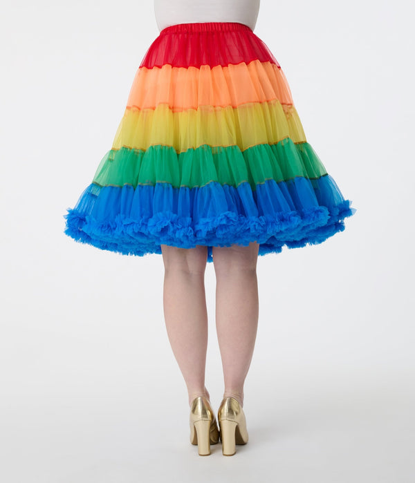 Unique Vintage 1950s Style Rainbow Stripe Ruffled Petticoat Crinoline
