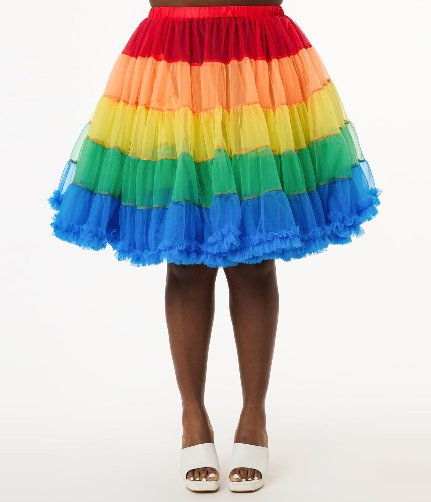 Unique Vintage Plus Size 1950s Style Rainbow Stripe Ruffled Petticoat