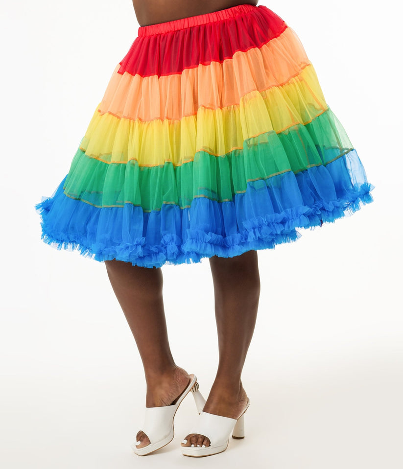 Unique Vintage Plus Size 1950s Style Rainbow Stripe Ruffled Petticoat