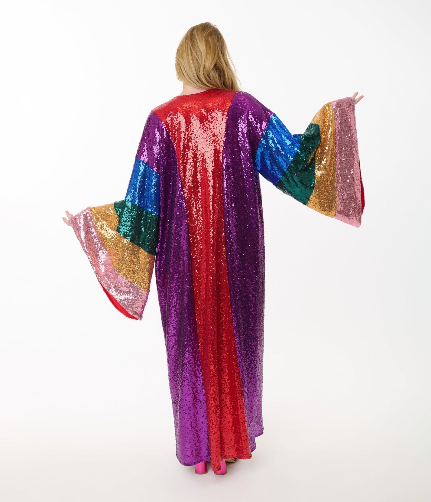 Unique Vintage Rainbow Sequin Striped Long Kimono