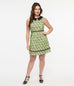 Retrolicious 1950s Green & Black Mod Cat Print Collared Fit & Flare Dr ...