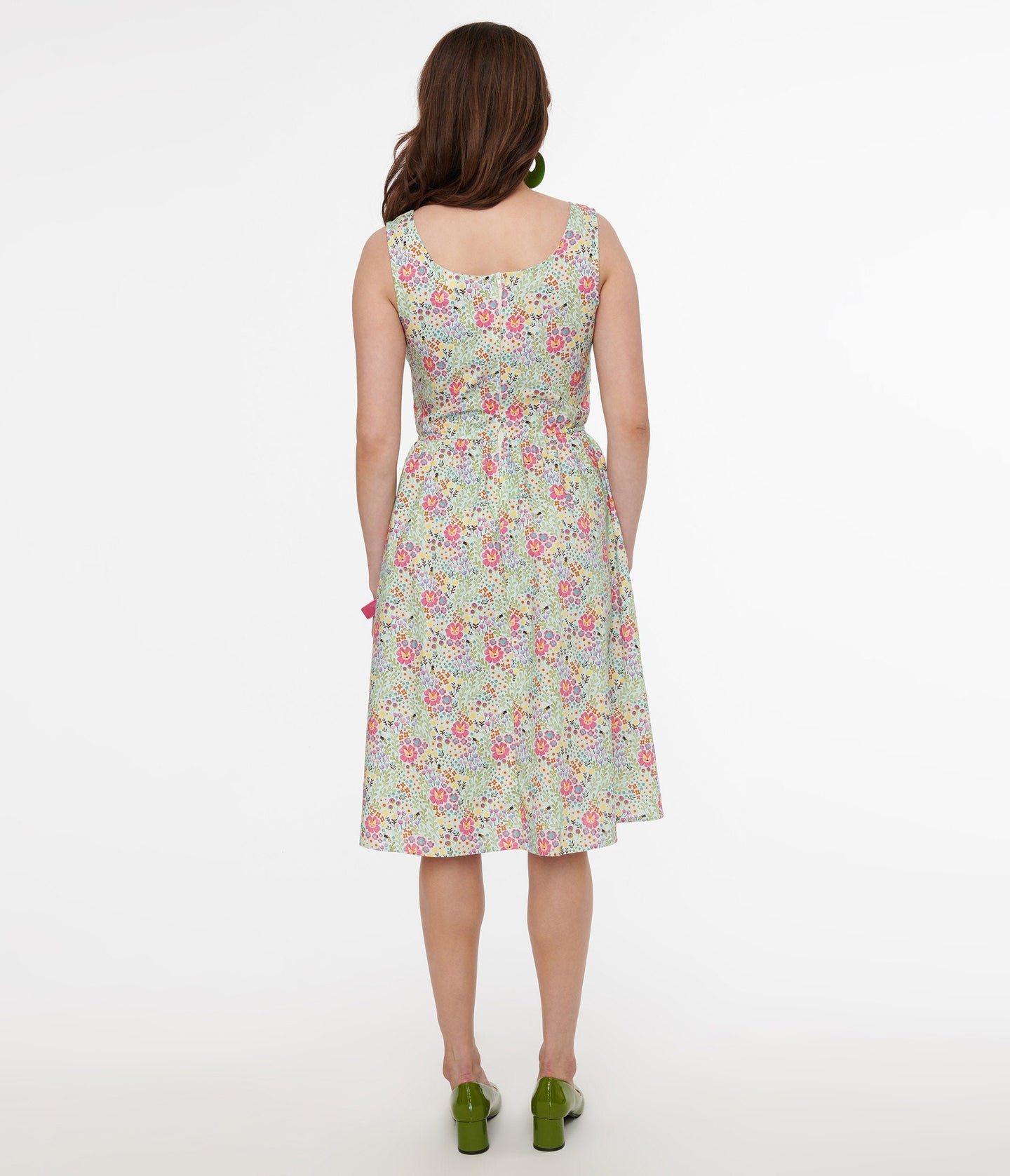 Retrolicious 1950s Green Floral Cat Print Fit & Flare Dress – Unique ...