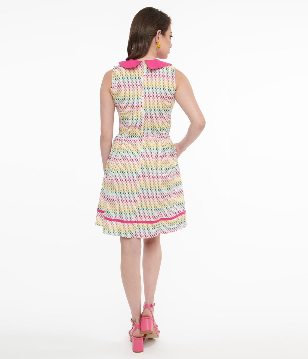 Retrolicious 1950s Rainbow Leaf Collared Fit & Flare Dress – Unique Vintage