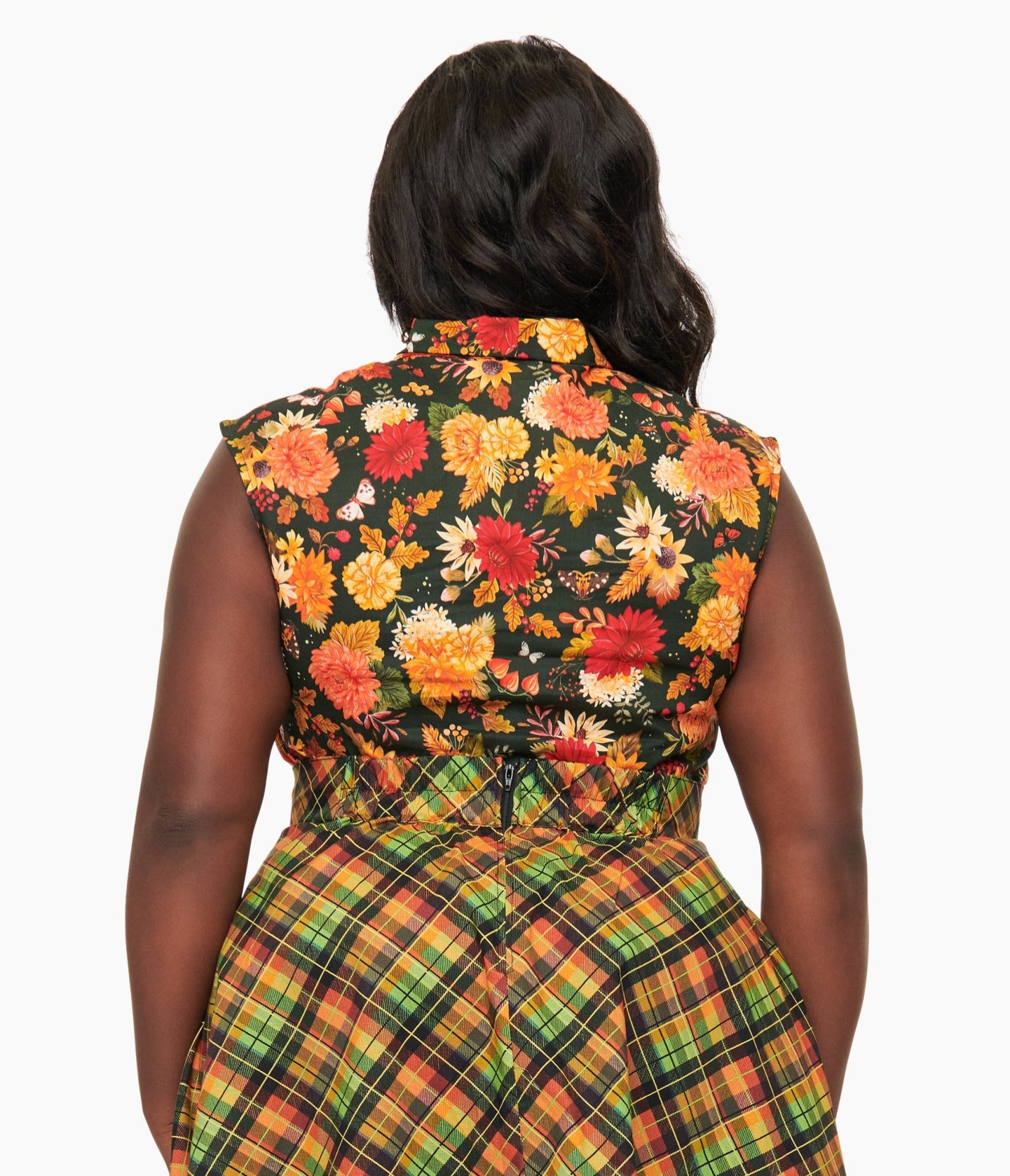 Retrolicious Plus Size 1950s Dark Green Autumn Floral Cotton Bow Top ...