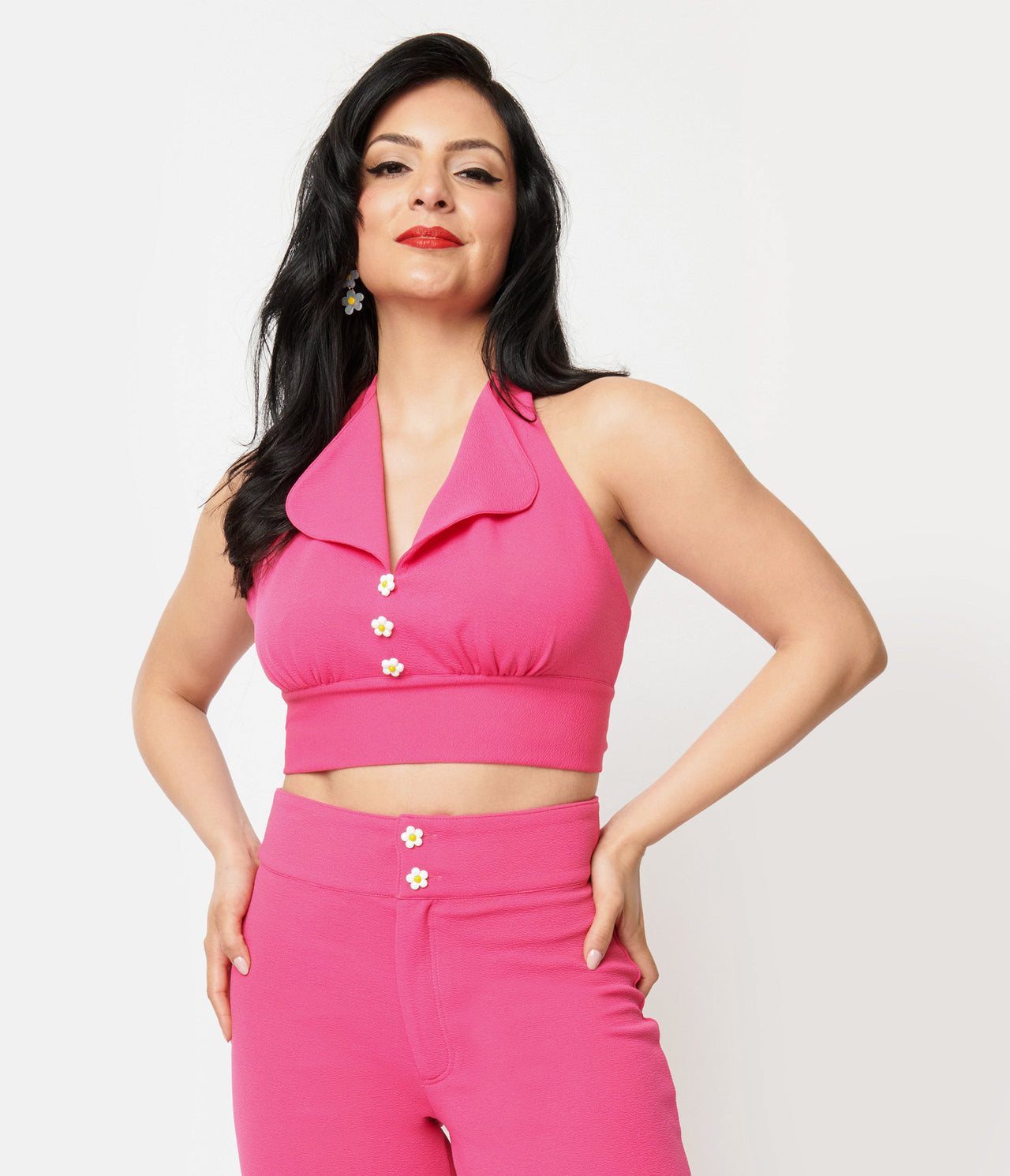 Smak Parlour 1960s Hot Pink Halter Crop Top – Unique Vintage
