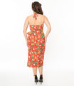 Unique Vintage 1950s Rust & June-O-Ween Fruit Print Leilani Sarong Dre