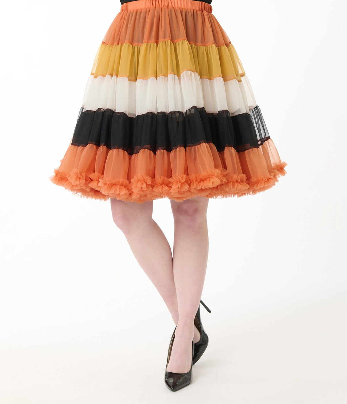 Unique Vintage 1950s Style Candy Corn Stripe Ruffled Petticoat Crinoli