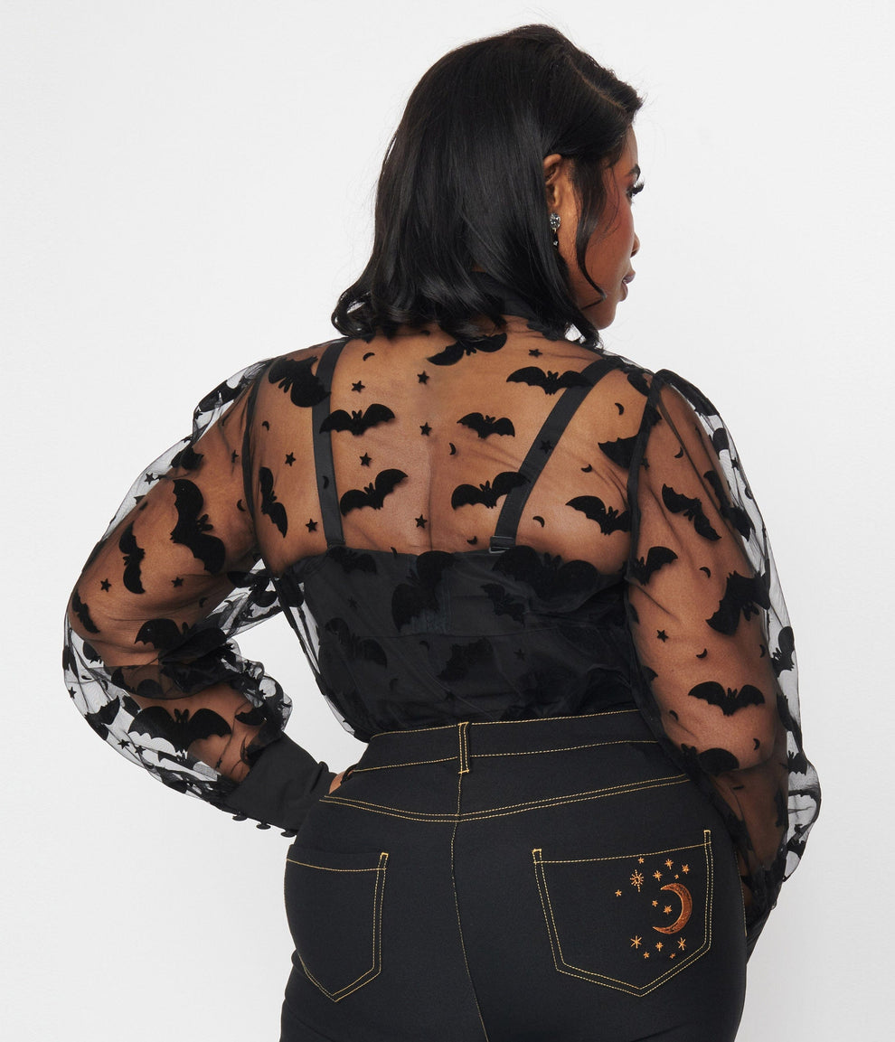 Retro & Vintage Unique Vintage Black Bats Mesh Gwen Blouse | Unique ...
