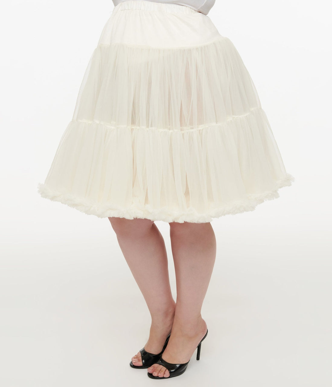 Unique Vintage Plus Size 1950s Ivory Retro Style Ruffled Petticoat Cri