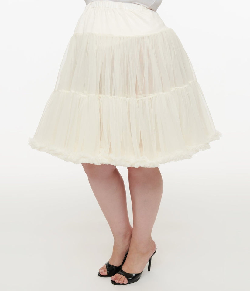 Unique Vintage Plus Size 1950s Ivory Retro Style Ruffled Petticoat Cri