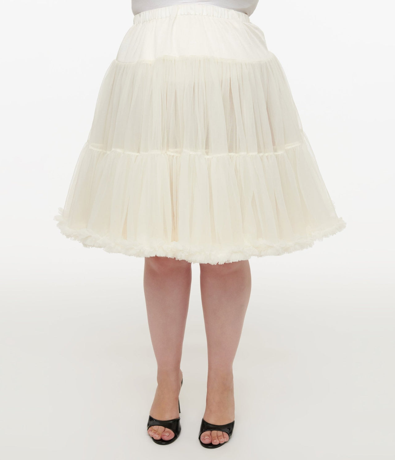 Unique Vintage Plus Size 1950s Ivory Retro Style Ruffled Petticoat Cri