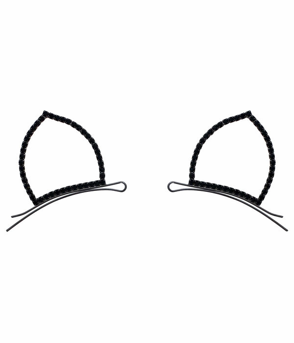 Black Rhinestone Cat Ear Bobby Pins – Unique Vintage