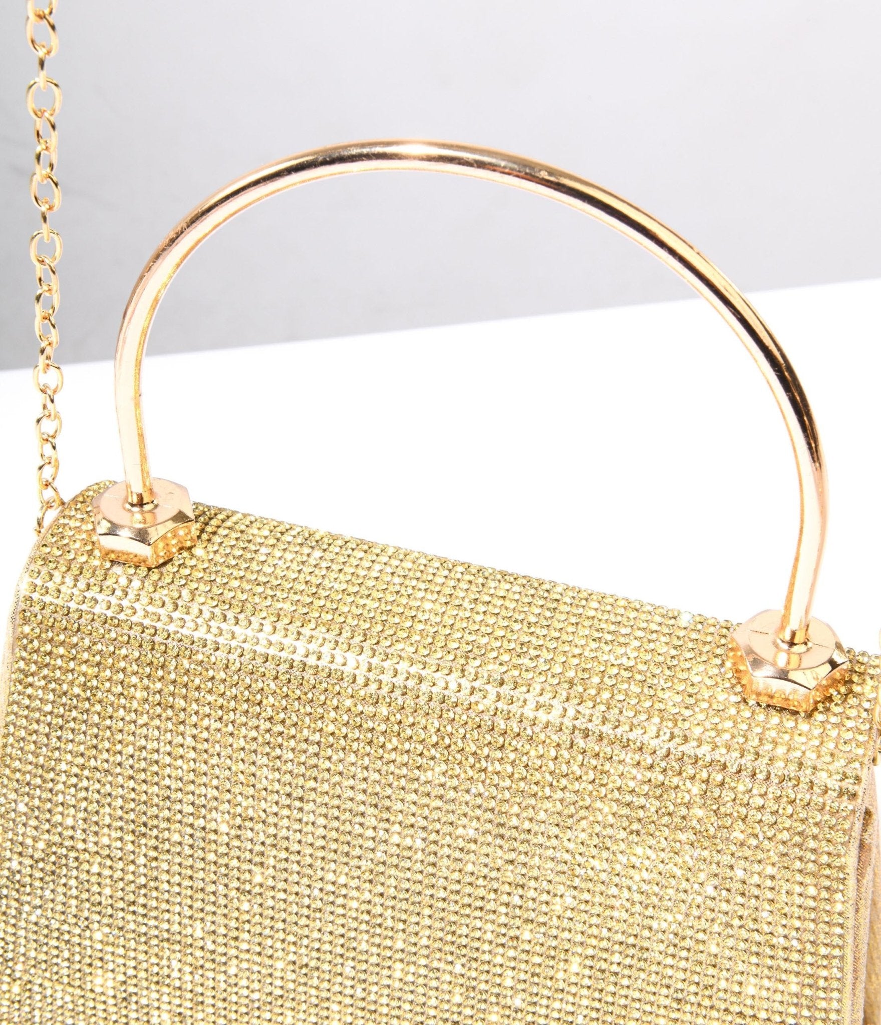 Gold Rhinestone Mirror Metallic Mini Handbag – Unique Vintage