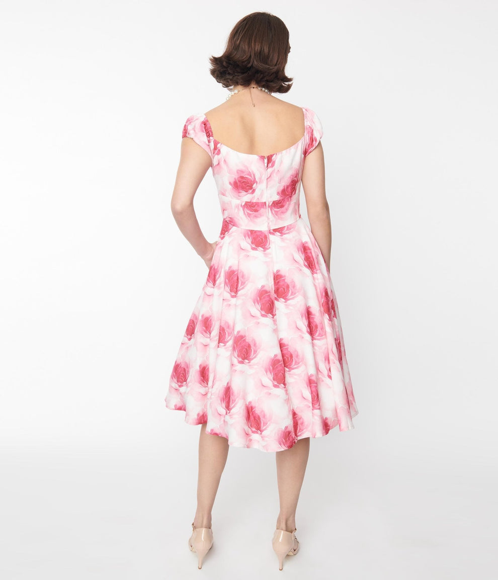 Retro & Vintage Pink Roses Sophia Swing Dress | Unique Vintage