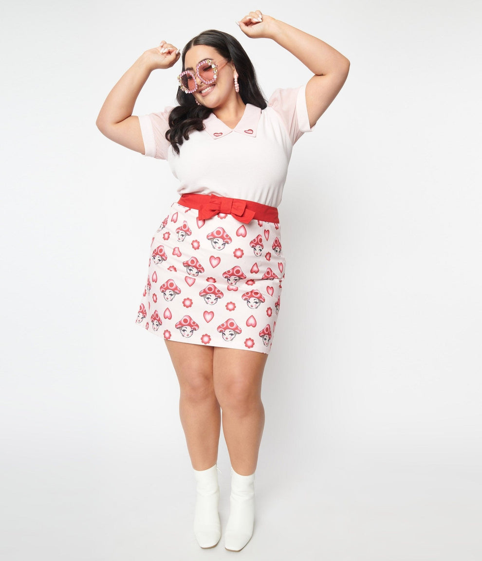 Smak Parlour Plus Size Pink & Red Madam Mushroom Mod Skirt – Unique Vintage
