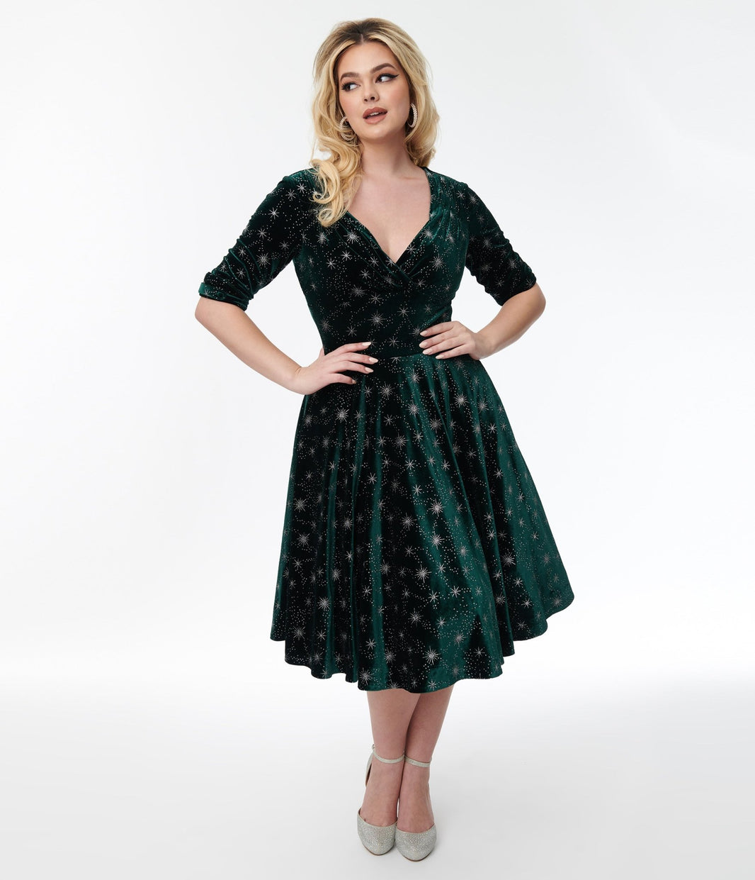Delores Dress 1950s Style V Neck Swing Dress Unique Vintage