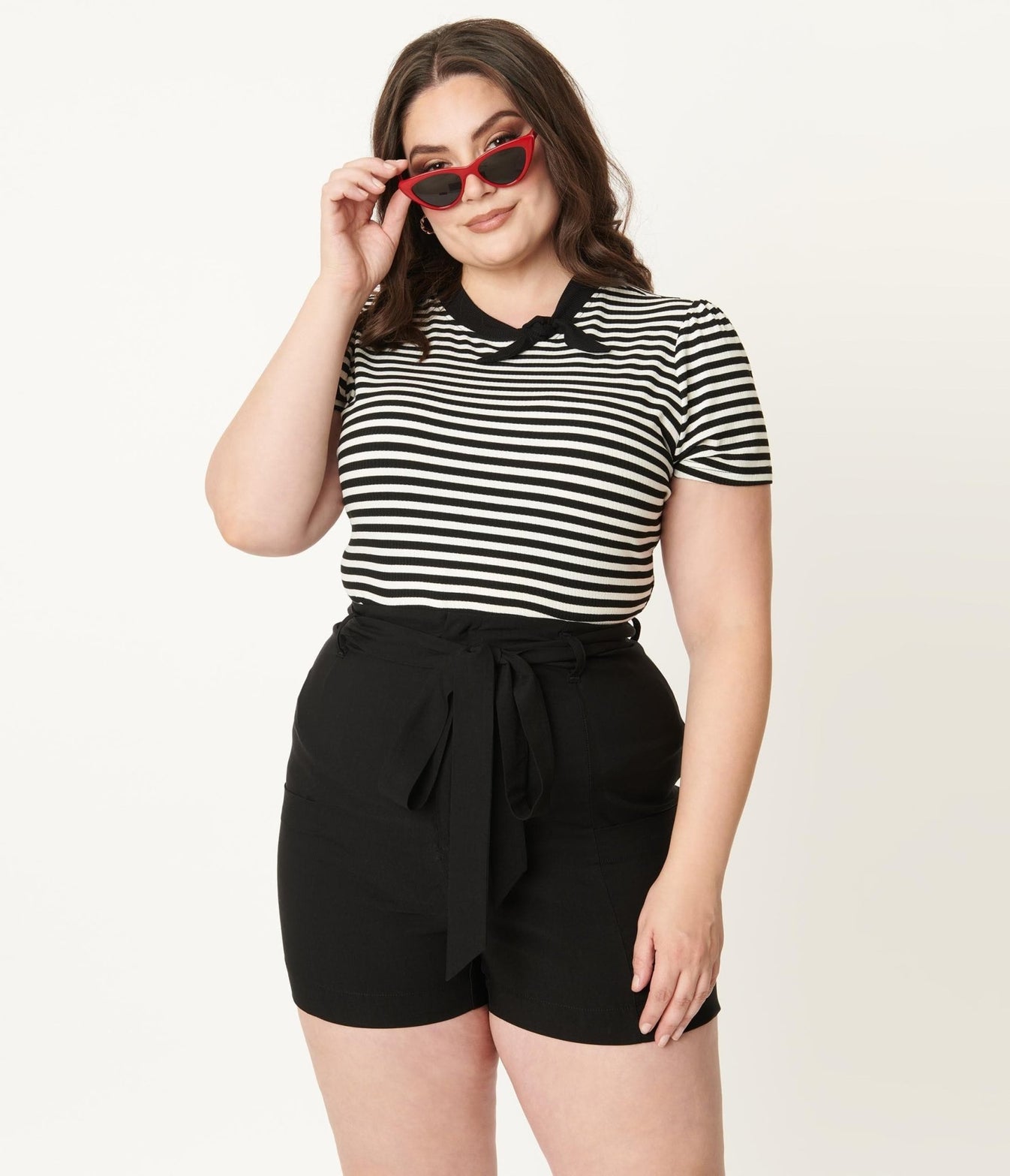 Unique Vintage Plus Size Black High Waist Tied & True Shorts