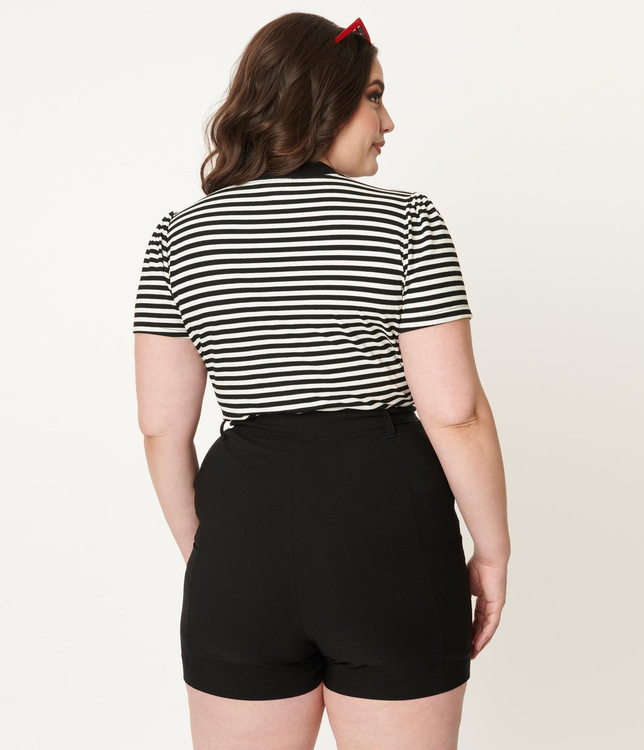 Unique Vintage Plus Size Black High Waist Tied & True Shorts