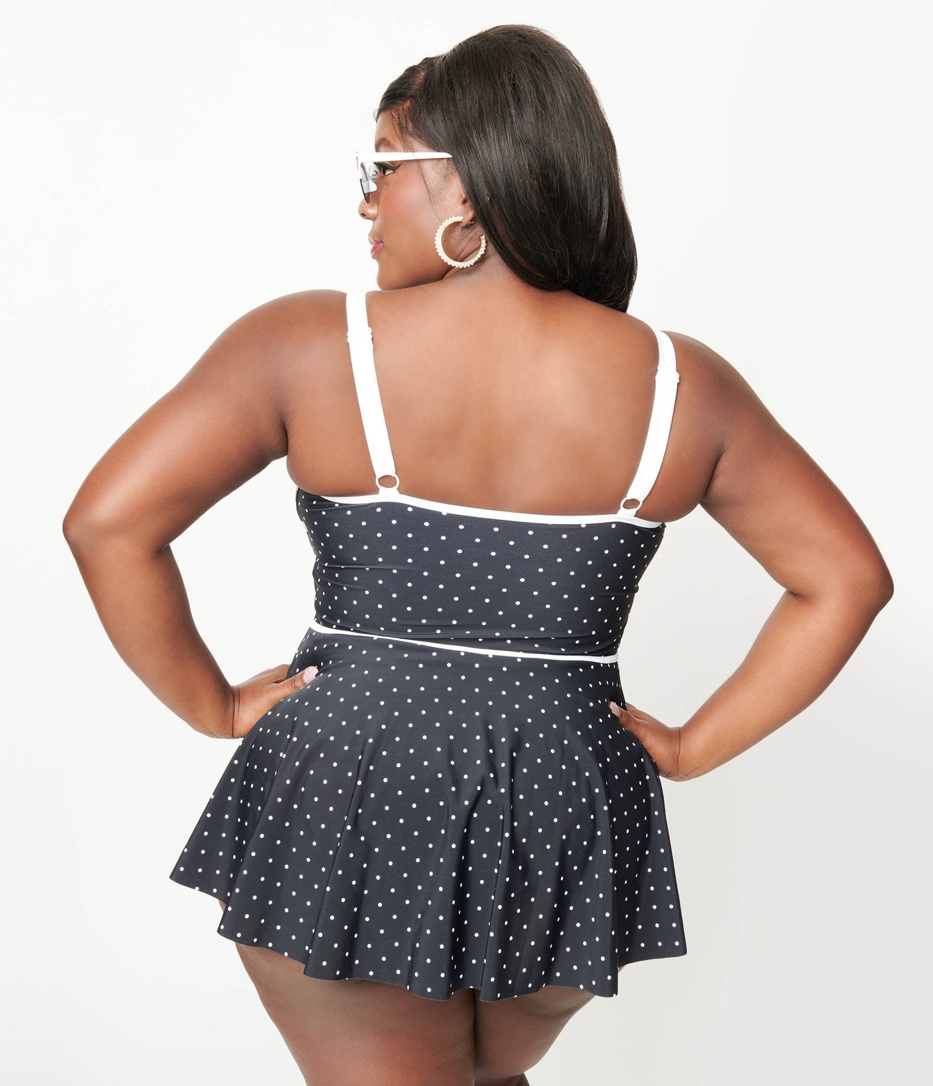 Unique Vintage Plus Size Black And White Polka Dot Skirted Swimsuit