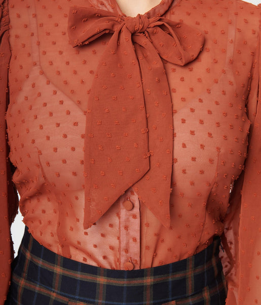Retro & Vintage Unique Vintage Rust Clip Dot Gwen Blouse | Unique Vintage