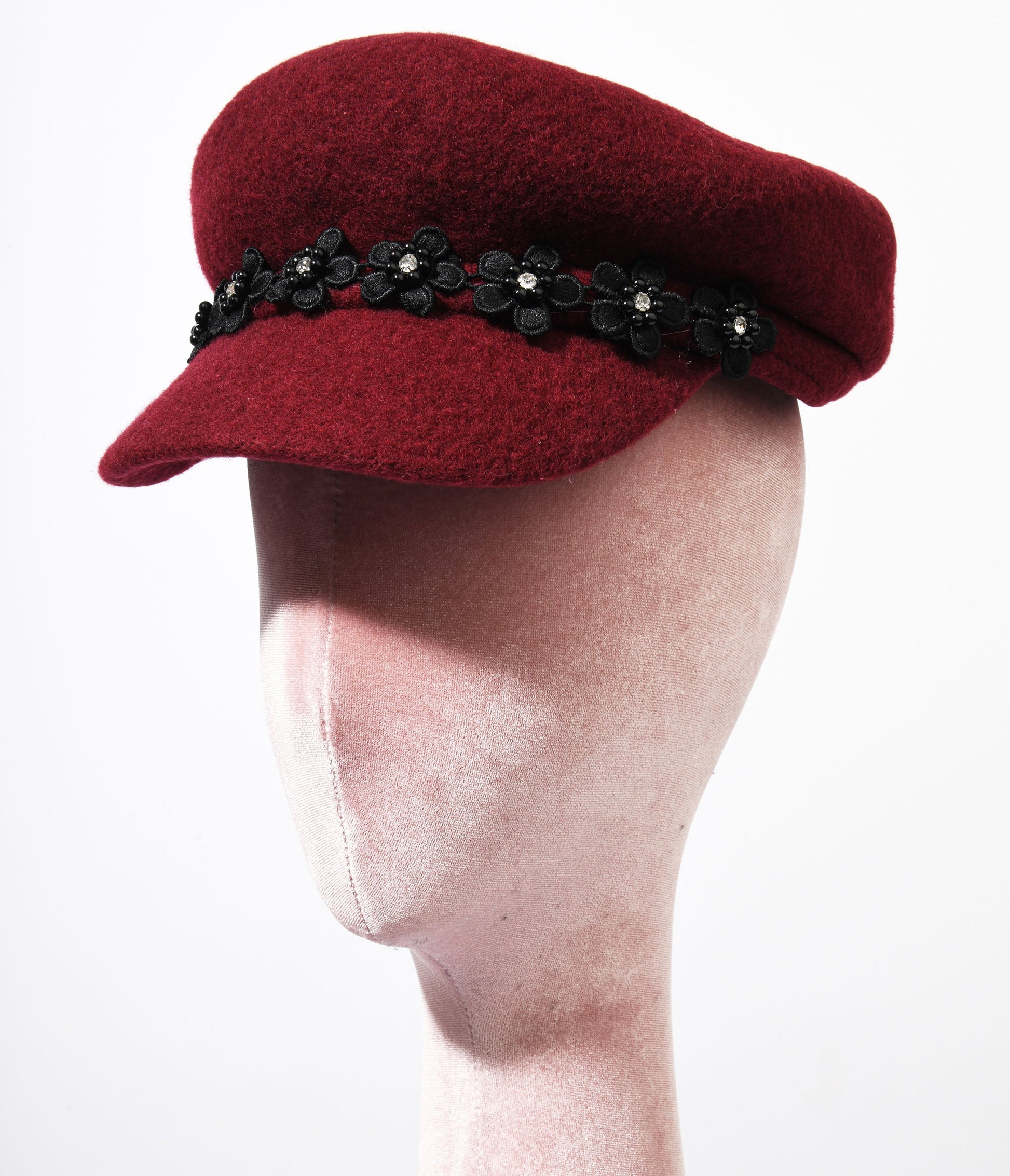 Wine Wool & Black Daisy Cap – Unique Vintage